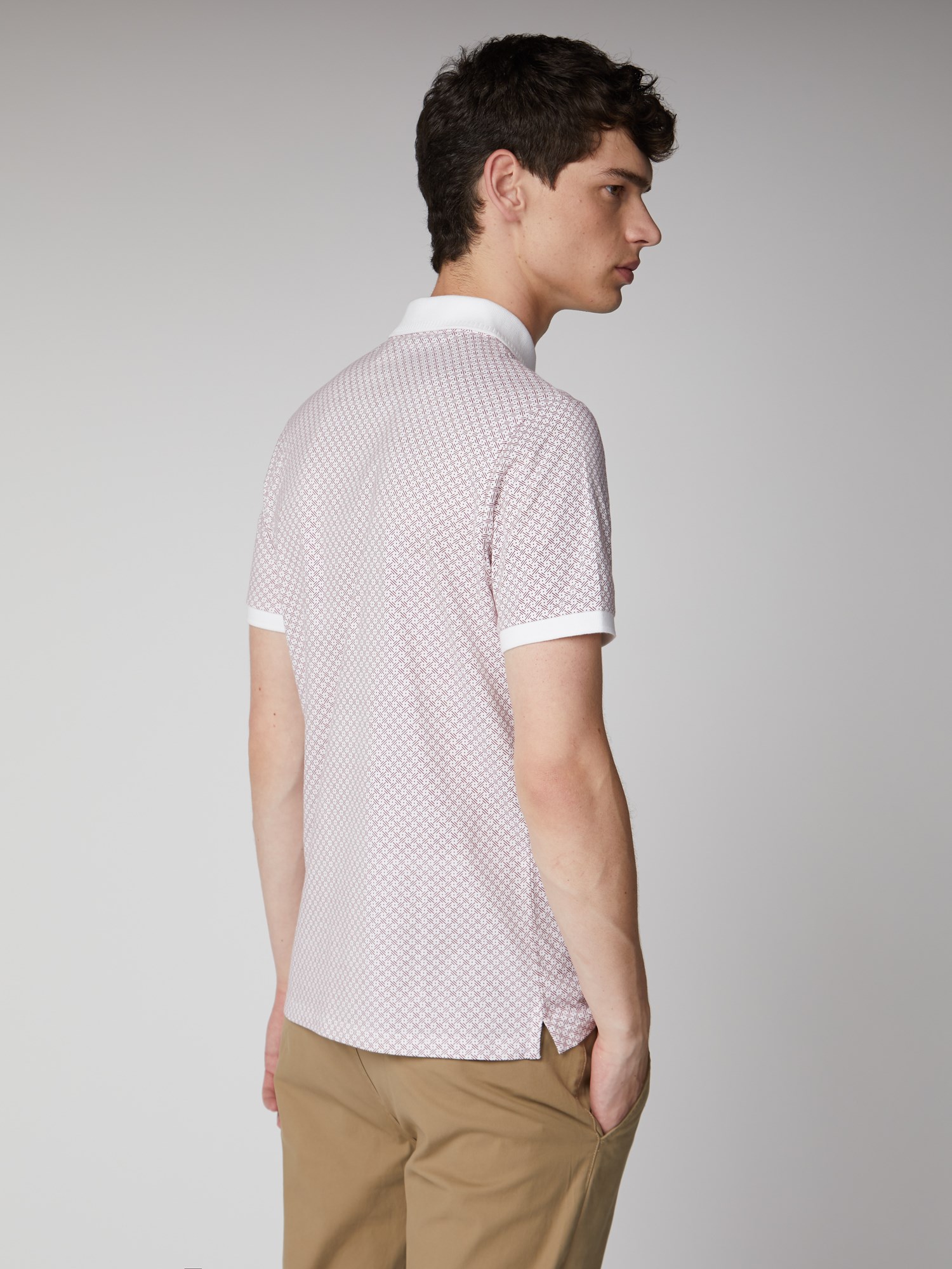 Men's White & Red Micro Print Polo | Ben Sherman | Est 1963