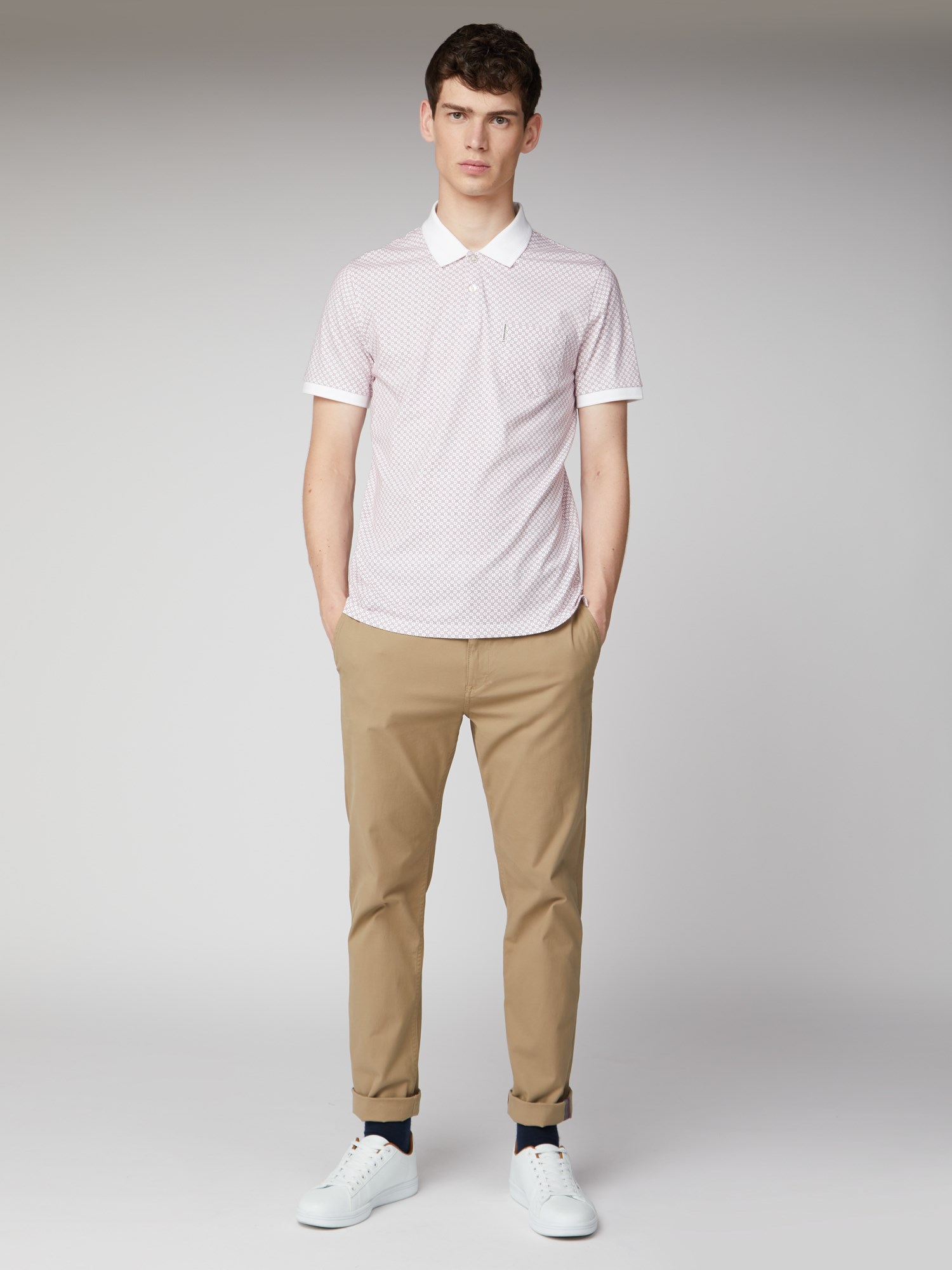 Men's White & Red Micro Print Polo | Ben Sherman | Est 1963