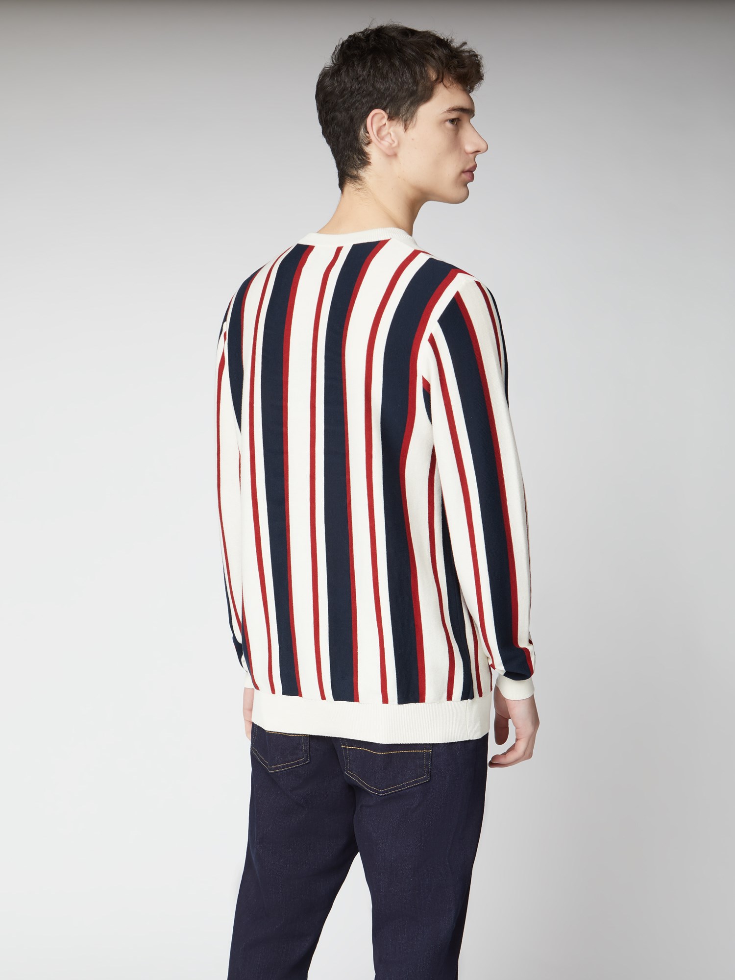 Men's Ivory Mod Stripe Knit Crew Neck Sweatshirt | Ben Sherman