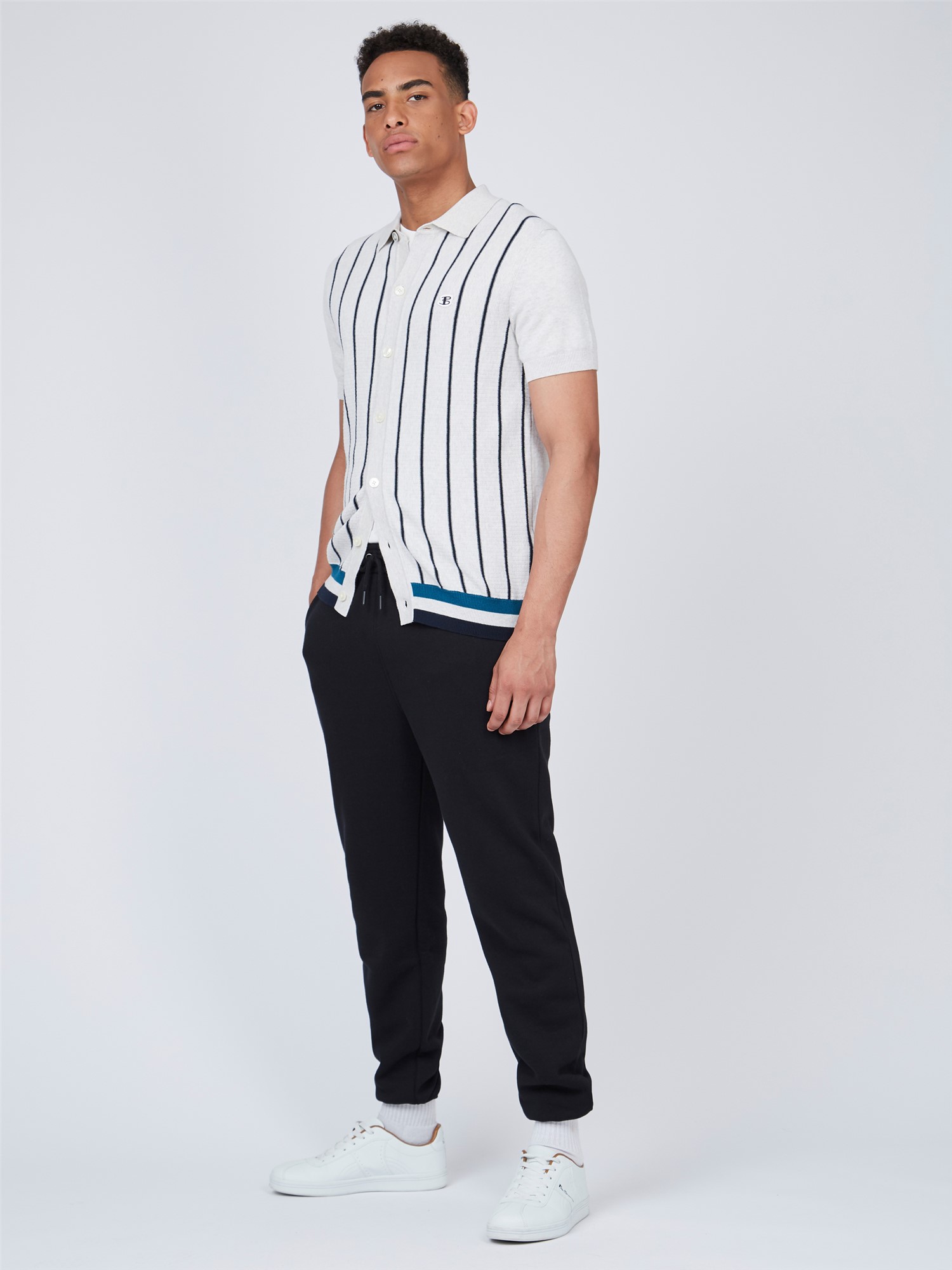 Stripe Button Through Polo Shirt - Ivory