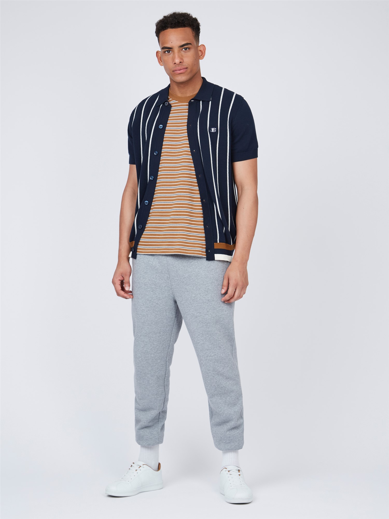 Stripe Button Through Polo Shirt - Dark Navy - Ben Sherman UK