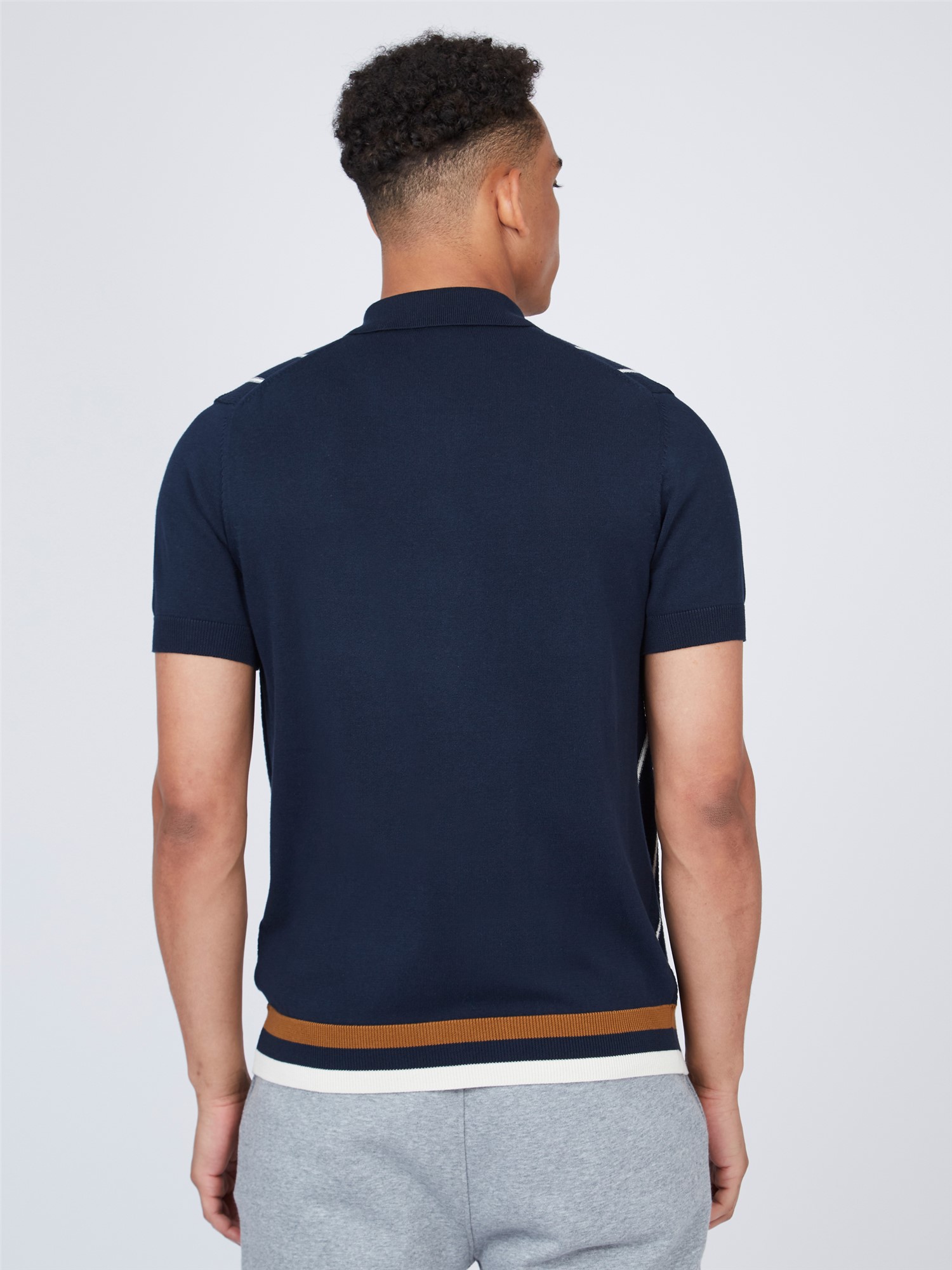 Stripe Button Through Polo Shirt - Dark Navy - Ben Sherman UK