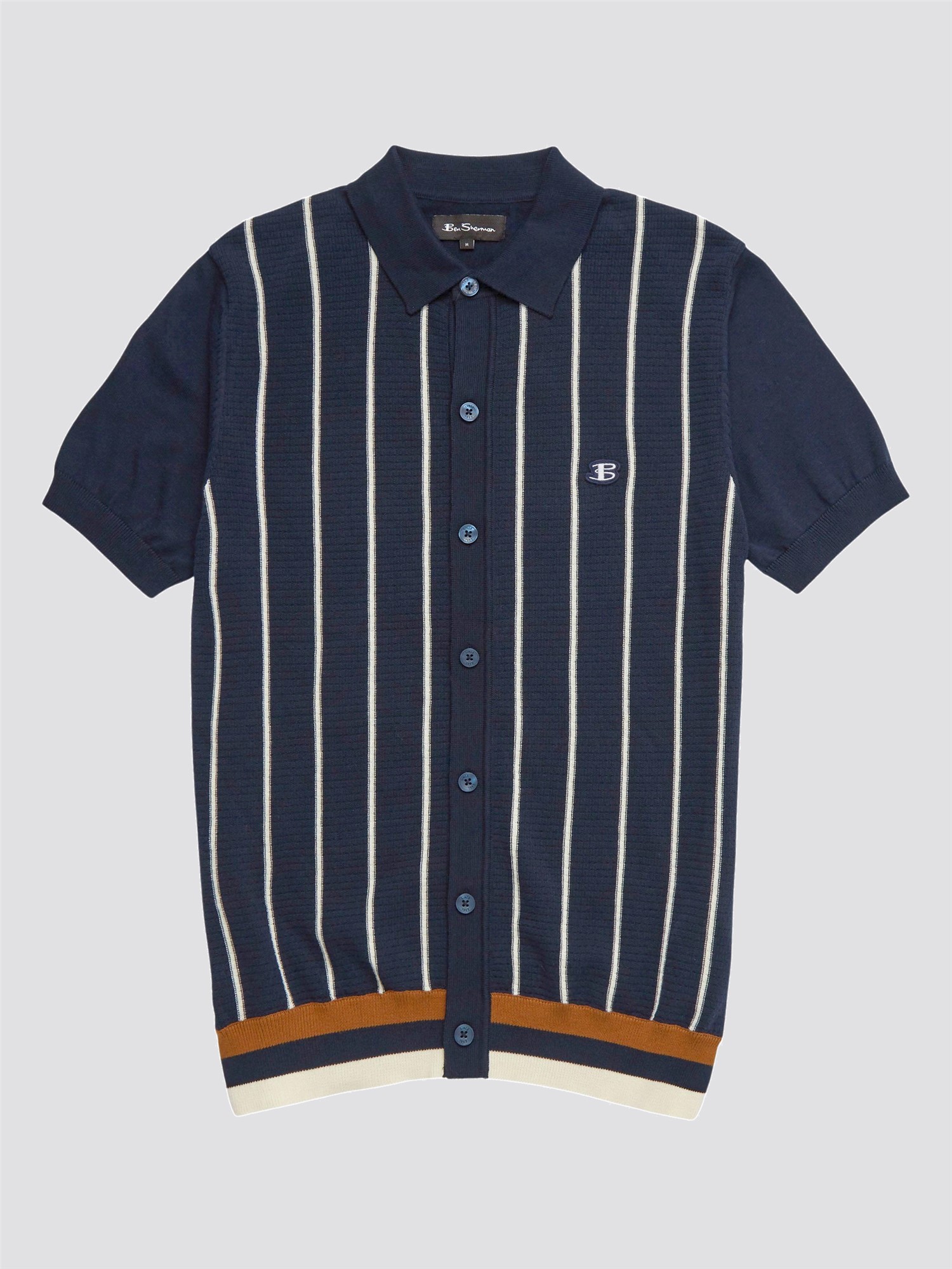 Stripe Button Through Polo Shirt - Dark Navy - Ben Sherman UK