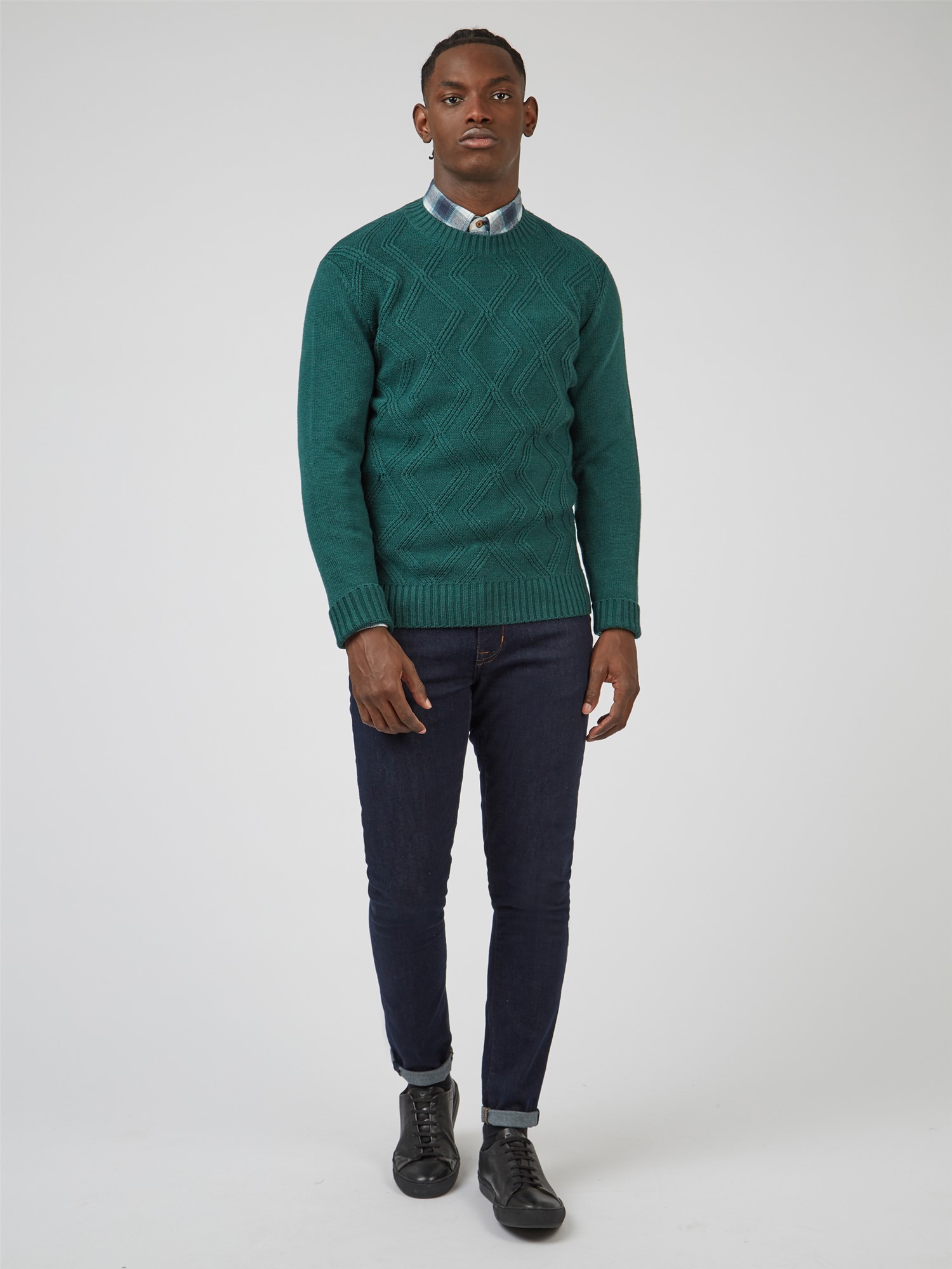 Cable Crew Neck Jumper - Ocean Green